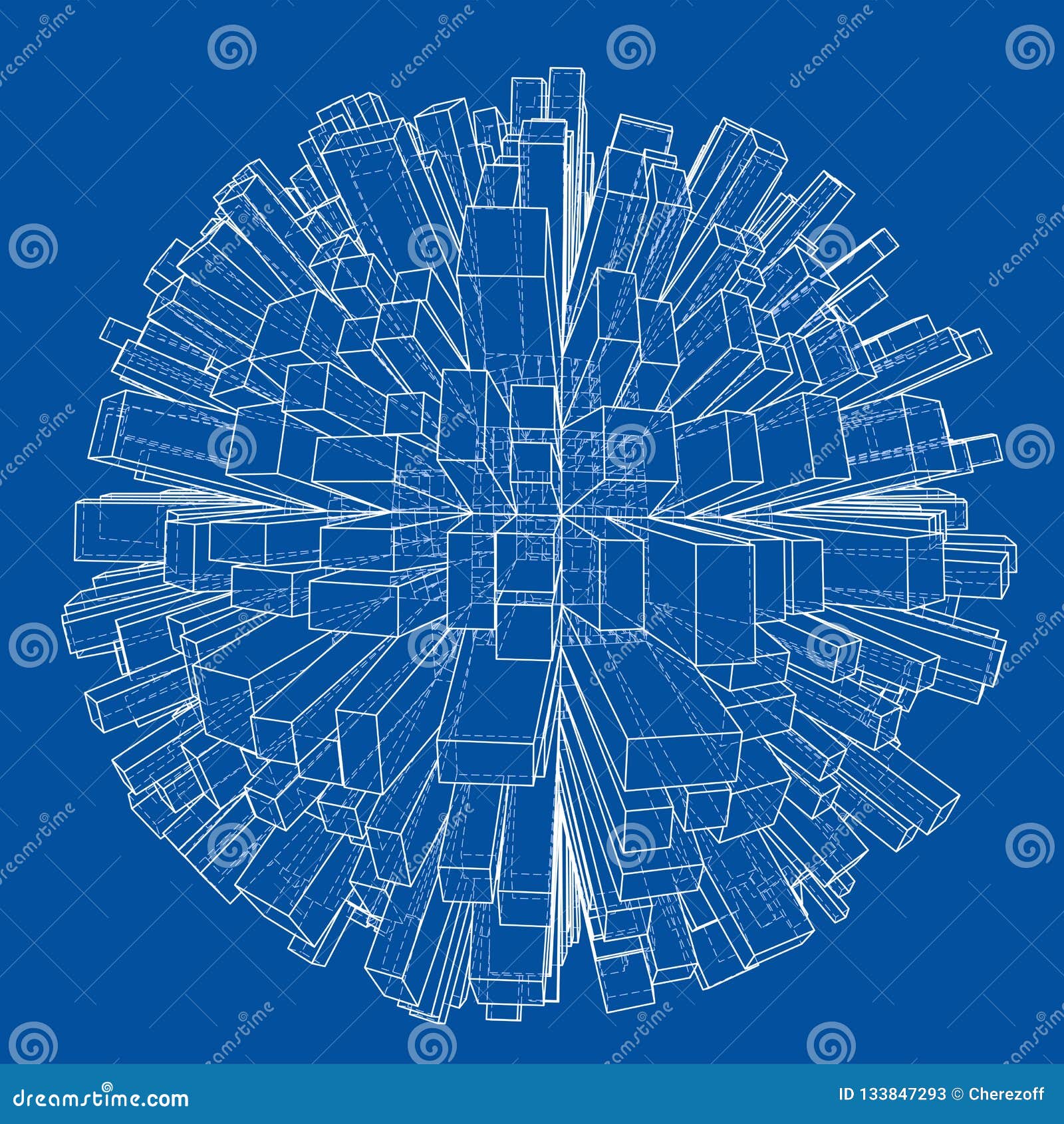 Abstract 3d Sphere with City, Blueprint Style Stock Vector ...