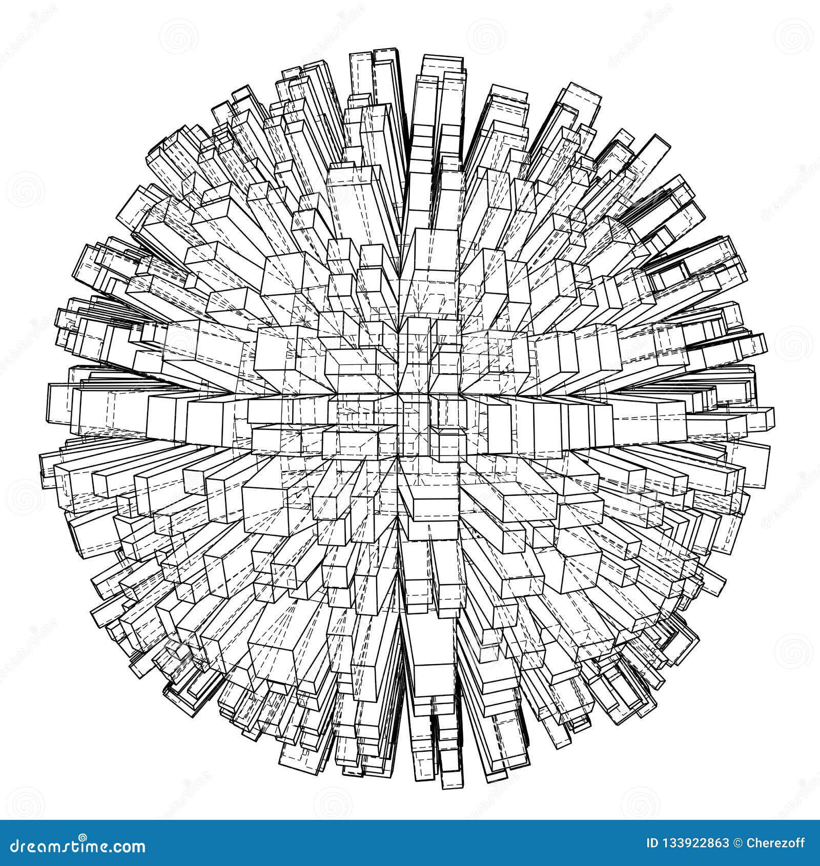 Abstract 3d Sphere with City, Blueprint Style Stock Vector ...