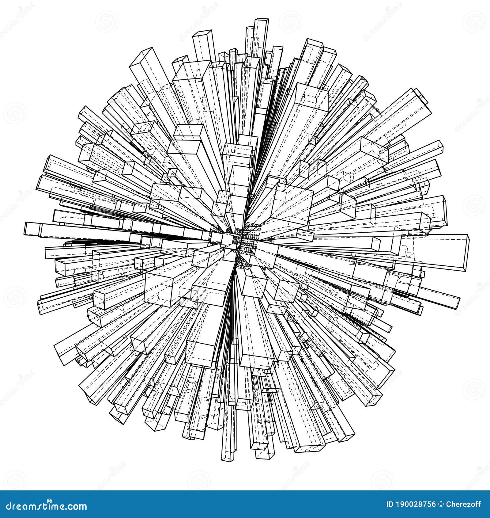 Abstract 3d Sphere with City, Blueprint Style Stock Illustration ...