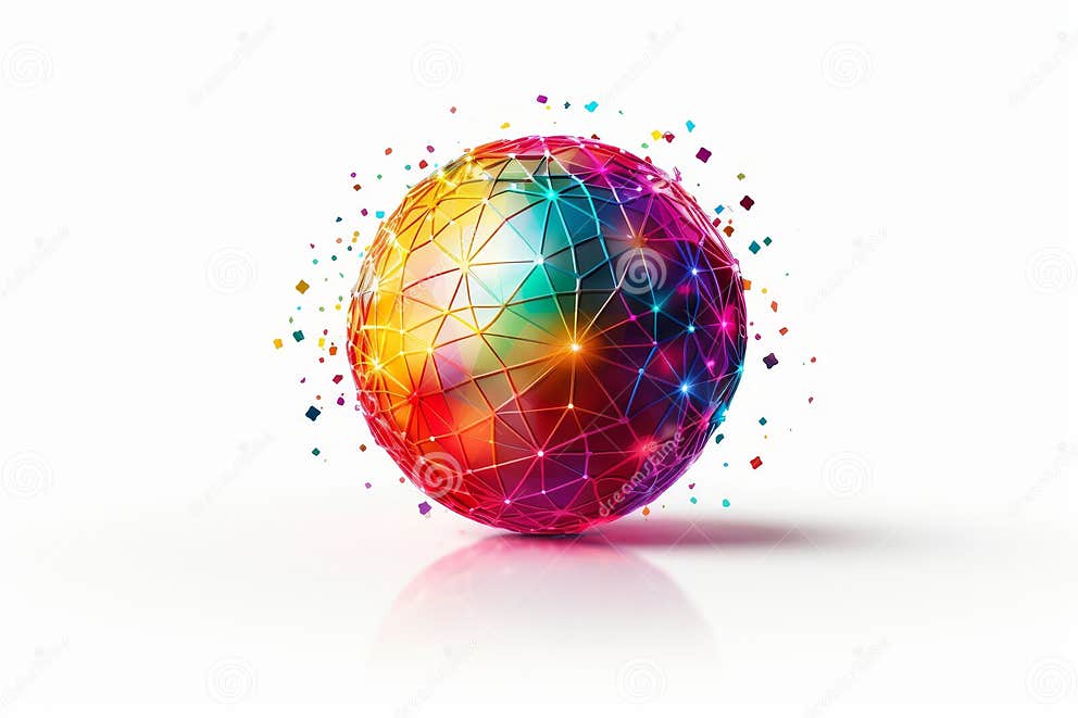 Abstract 3D Sphere with Connected Dots and Triangles on White ...