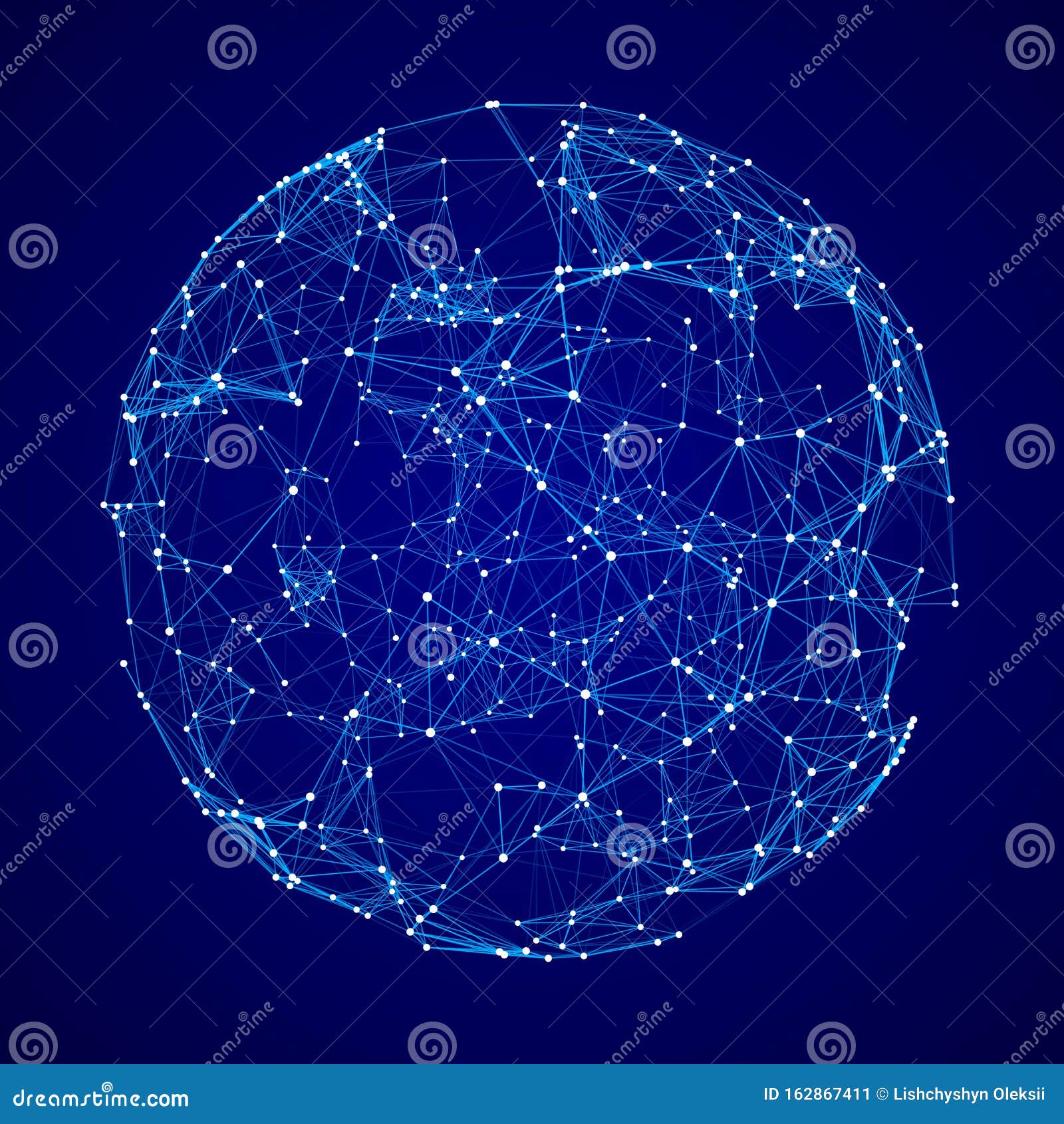 Abstract 3d Sphere with Connecting Dots and Lines. Wireframe Technology ...
