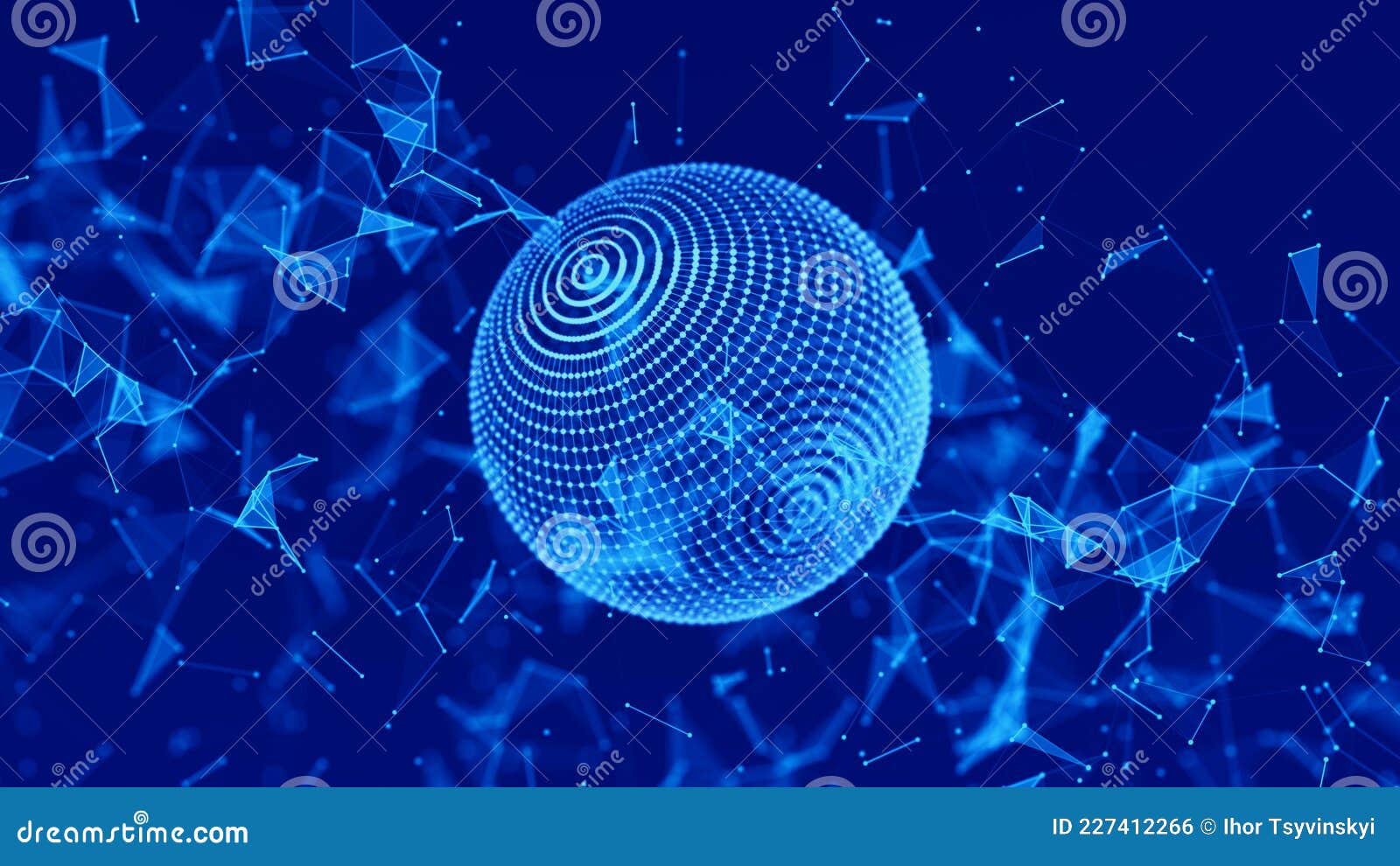 Abstract 3d Sphere. Mesh with Points and Lines on Dark Background ...