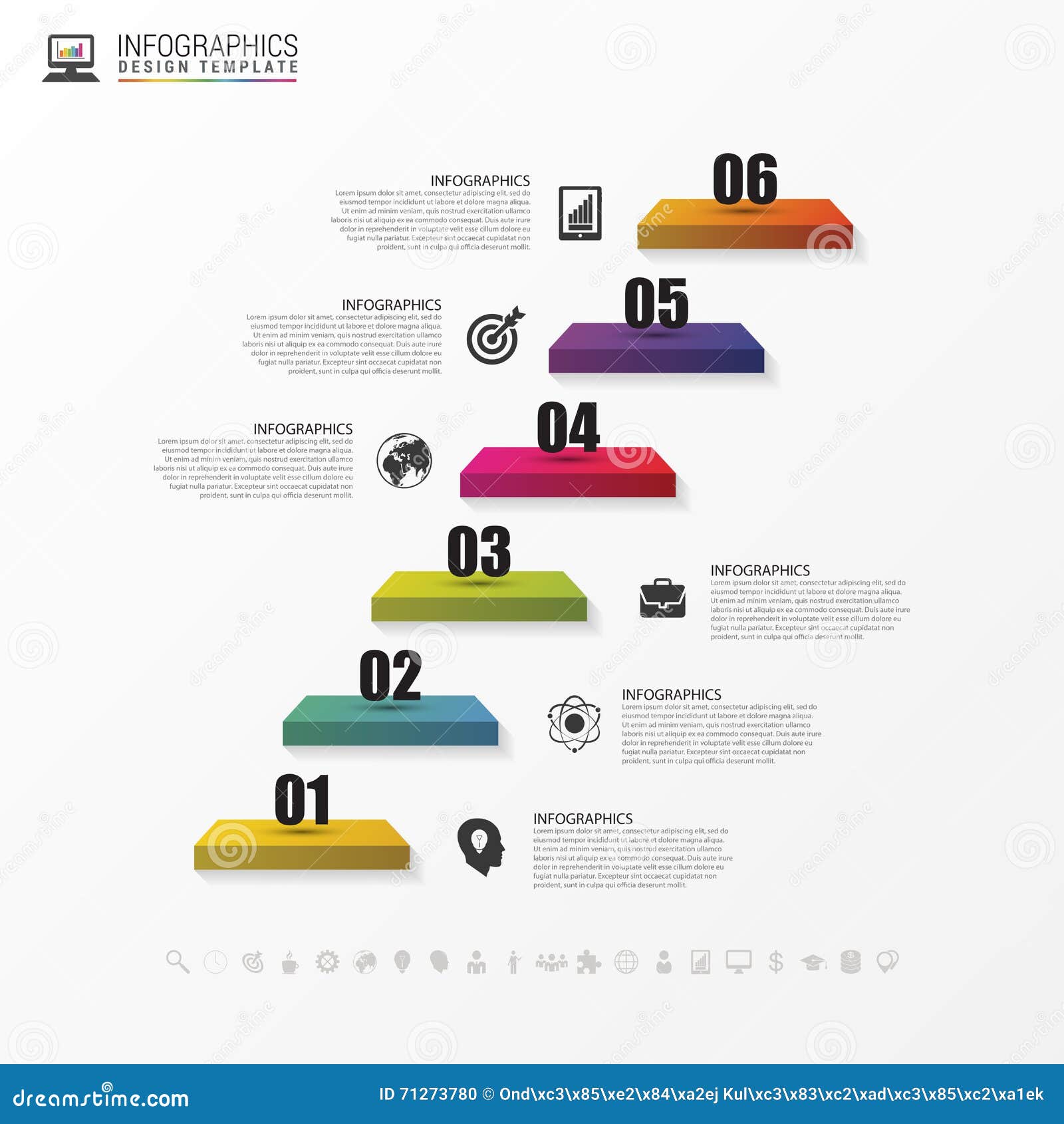 Stairs Infographic Design Template With 6 Multi Colored Successively ...