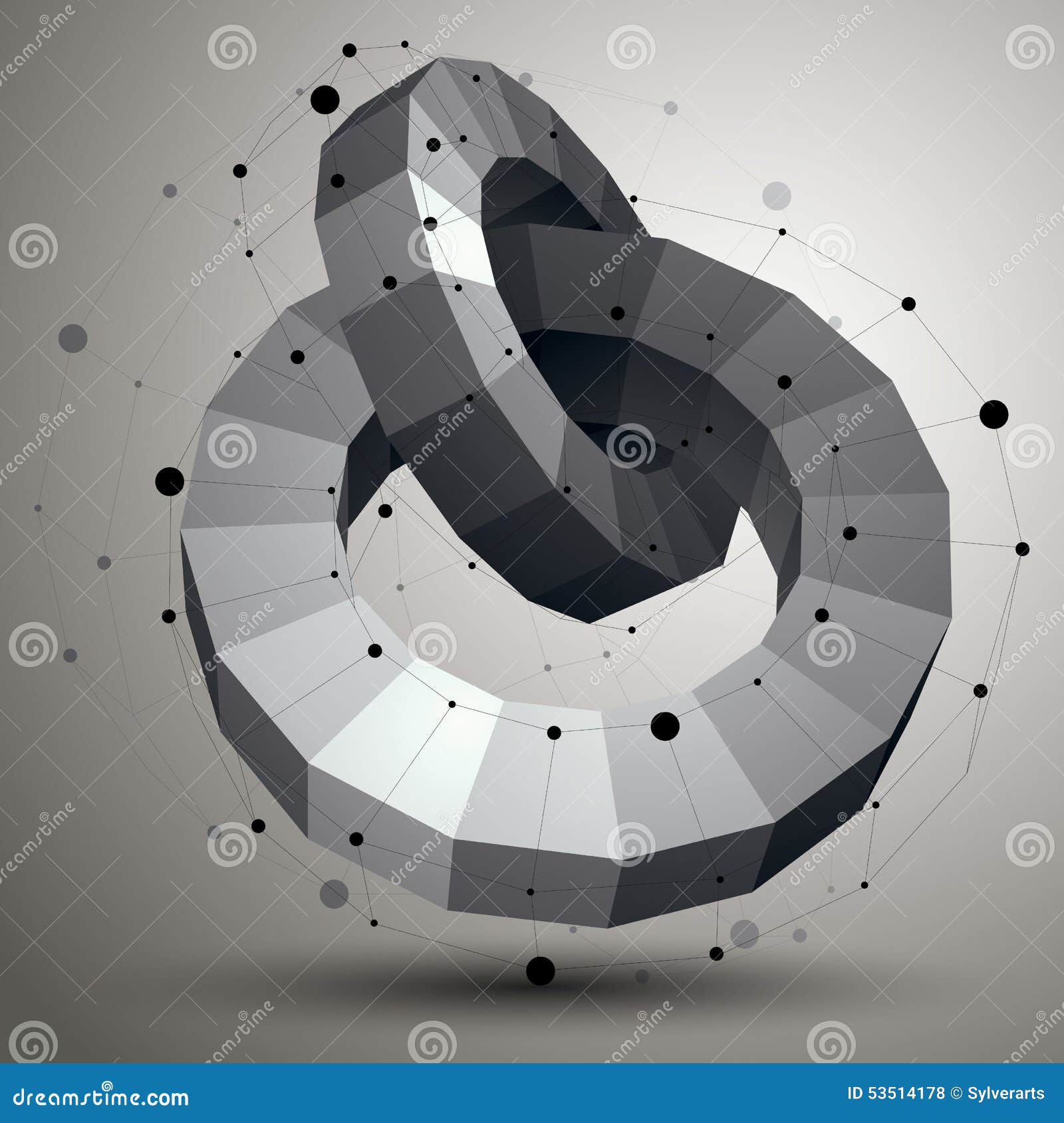 Abstract 3D Structure Polygonal Network Object; Grayscale Deform Stock ...