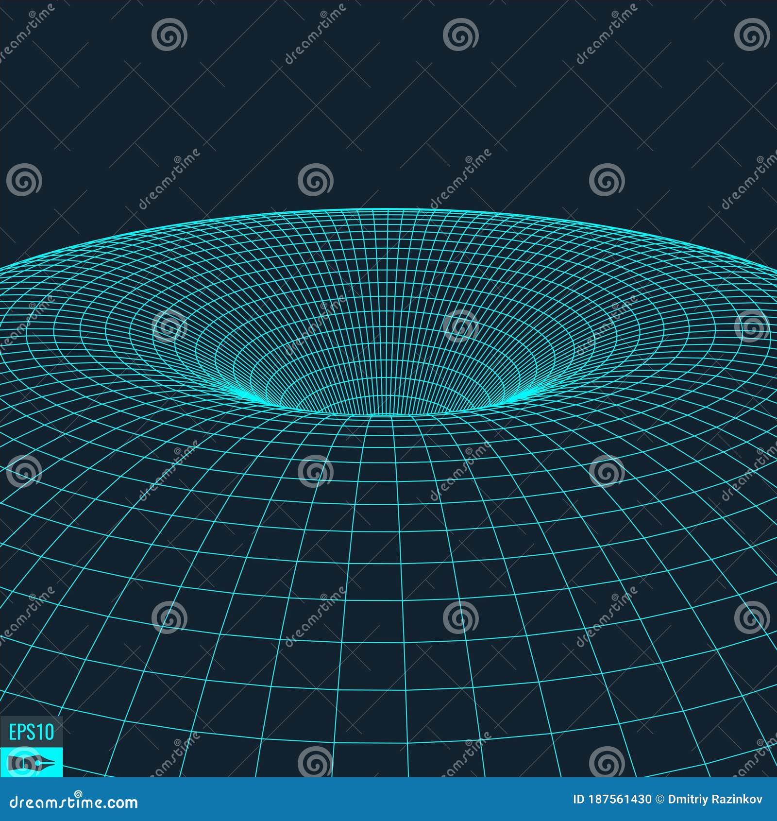 Wireframe Vector Torus Background. Wormhole Concept. Funnel Perspective ...