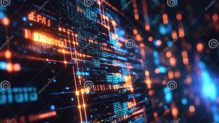 Abstract 3D Technology Background with Binary Code. Computer Digital Image Stock Illustration ...