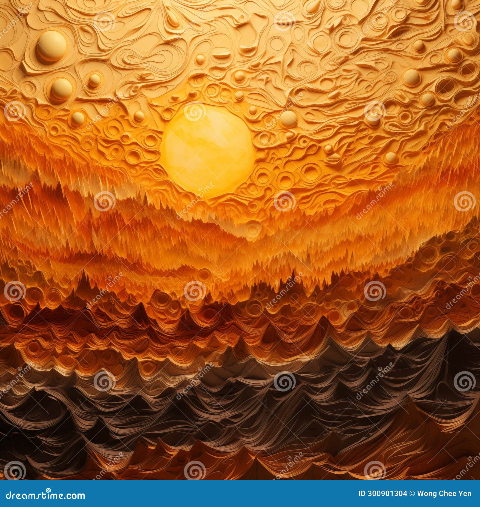 Abstract 3D Texture Art Sun Sharp Hills Render Stock Illustration ...