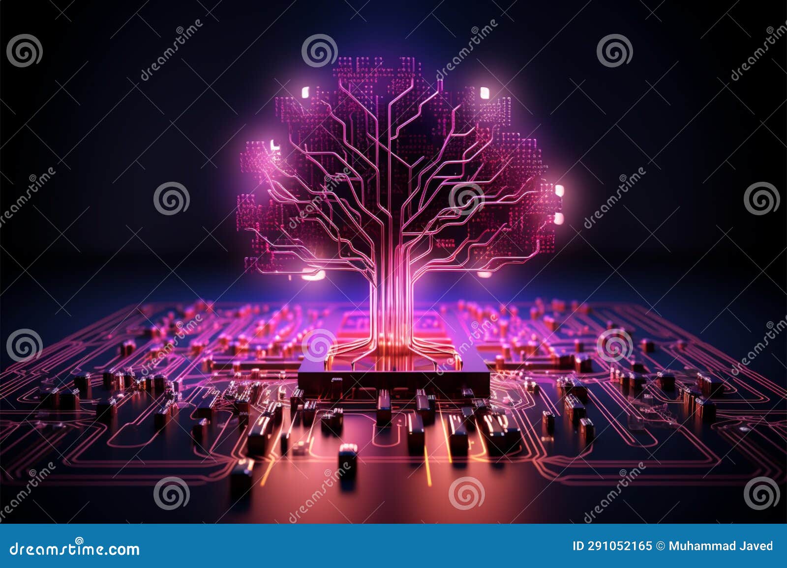 Abstract 3D Tree Pink and Purple Circuits on a Dark Backdrop Stock ...