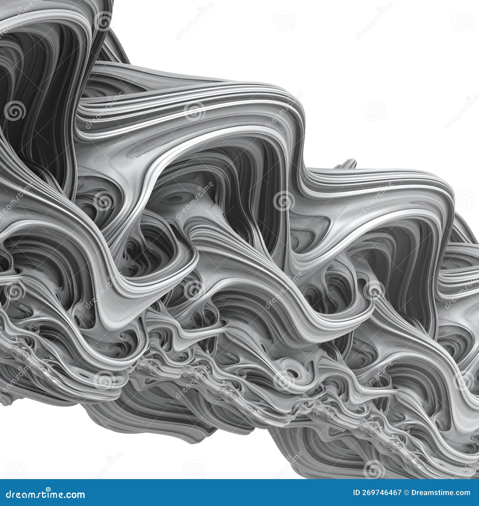 Abstract 3d Wavy Object, Grey Color on the White Background. 3d ...