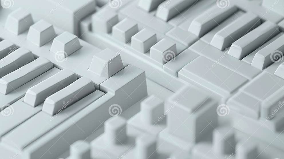 Abstract 3D White Keyboard-inspired Design with Geometric Blocks Stock ...