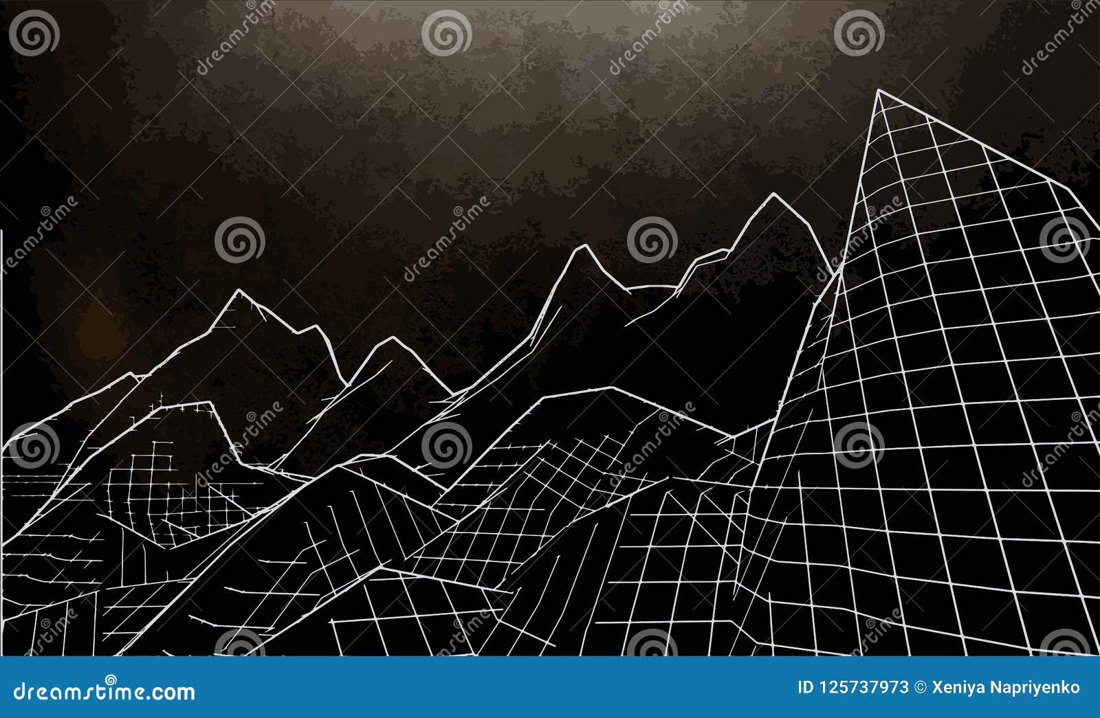 Abstract 3d Wireframe Landscape Grid with Text on Black Background ...