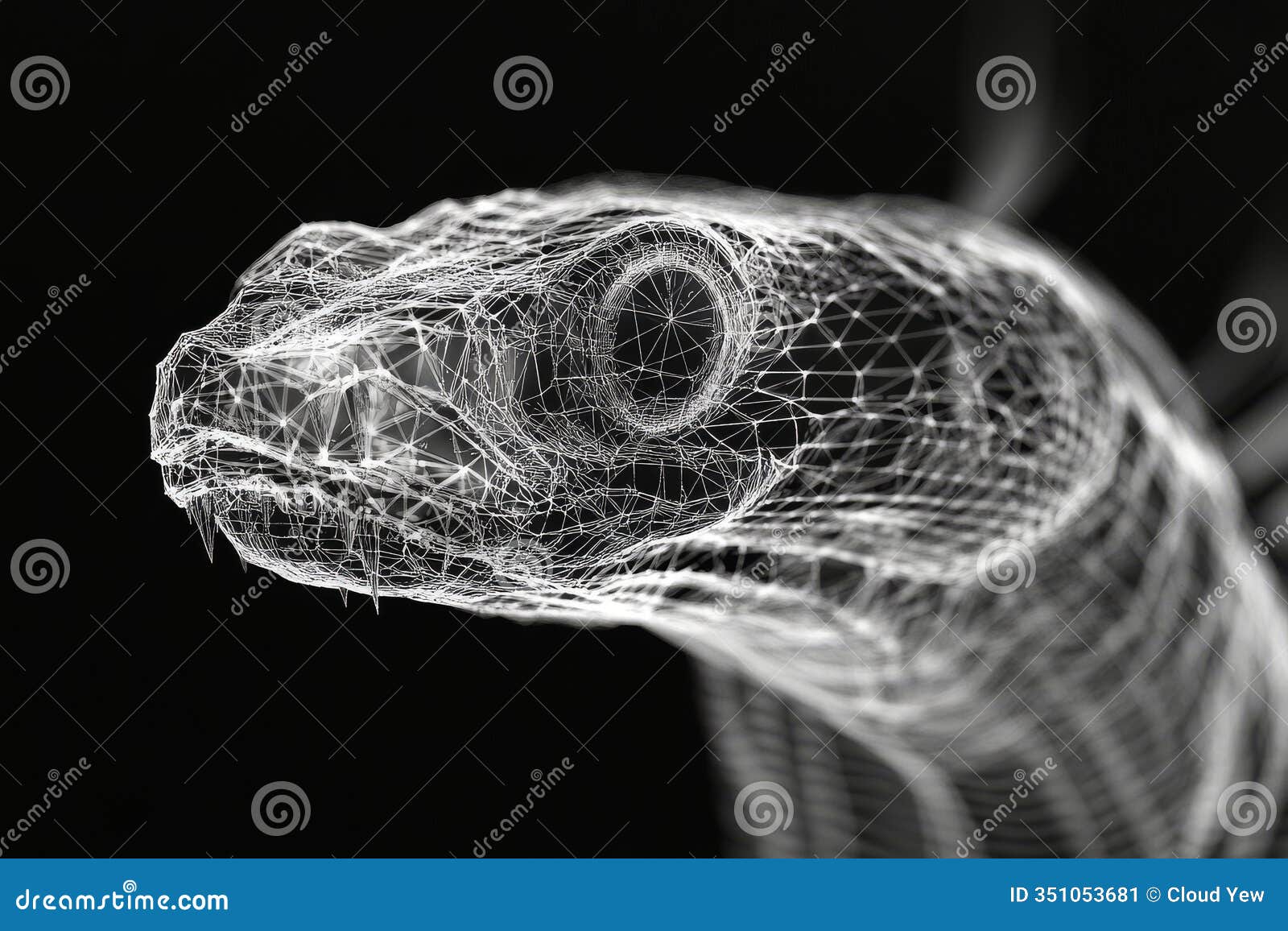 Abstract 3D Wireframe Model of a Snake Head on Black Background Stock ...