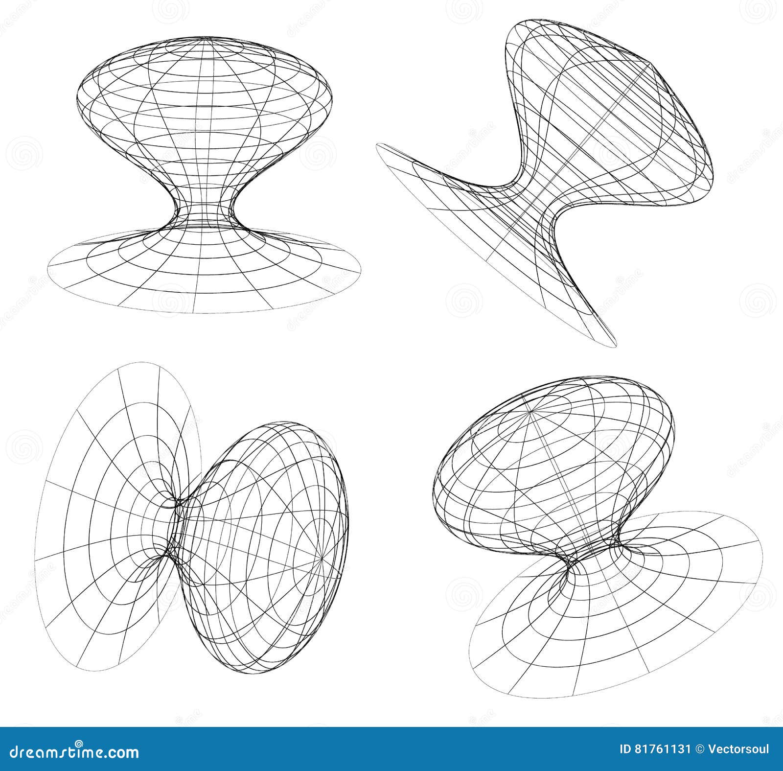 Abstract 3d Wireframe Objects. 3d, Spatial Shapes Set at 4 Angle Stock ...