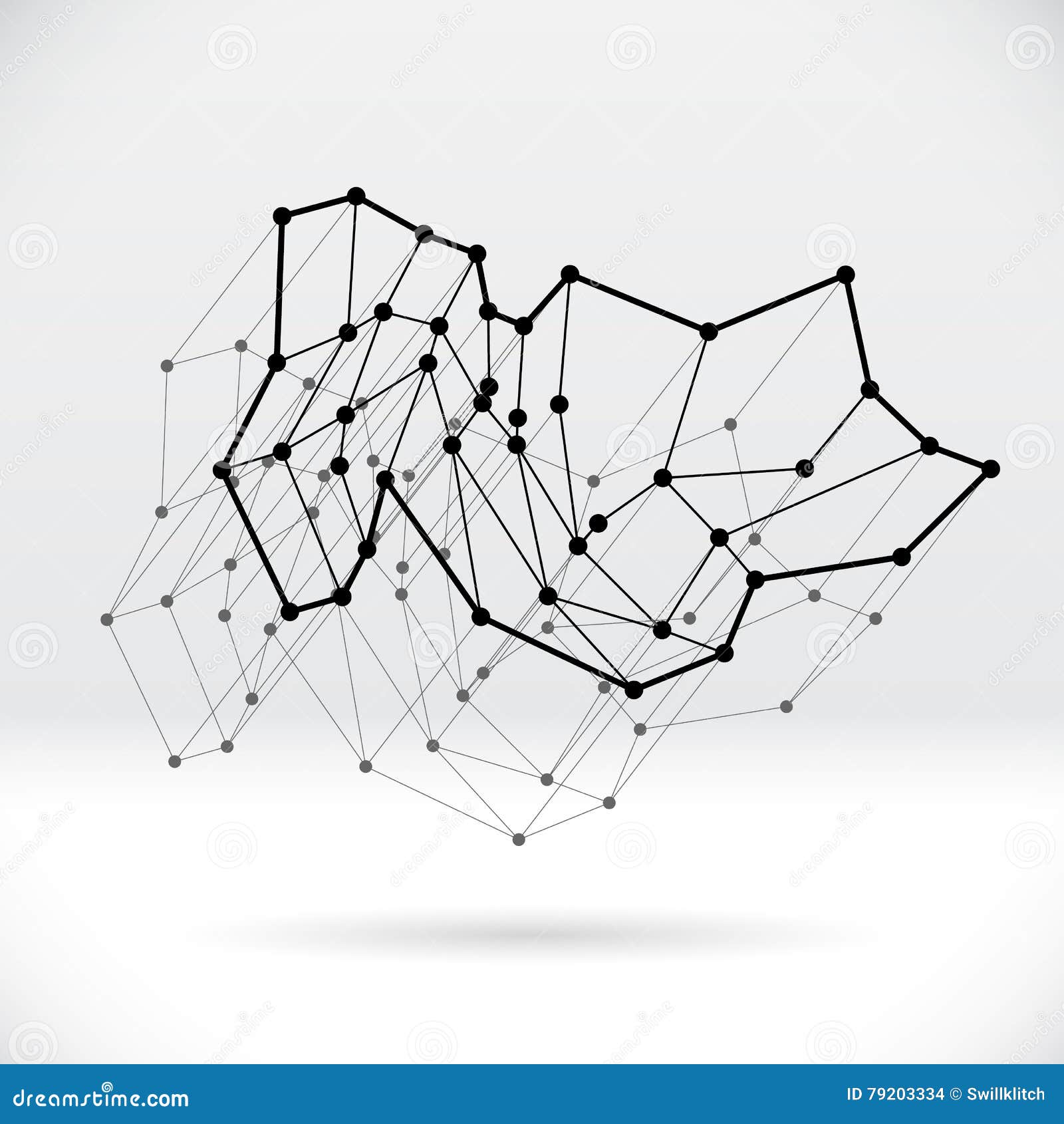 Abstract 3D Wireframe Shape with Connected Structure Stock Vector ...