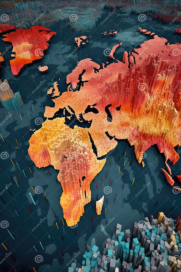 Abstract 3d World Map with Data Points Stock Illustration ...