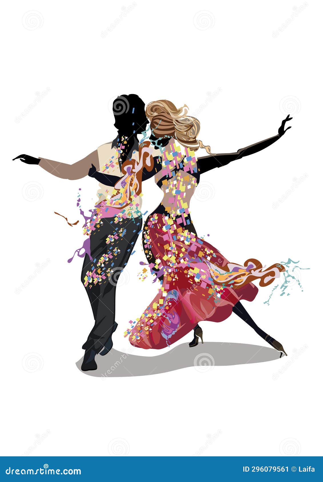 Abstract Dancing Couple Decorated with Splashes, Waves, Notes. Stock ...