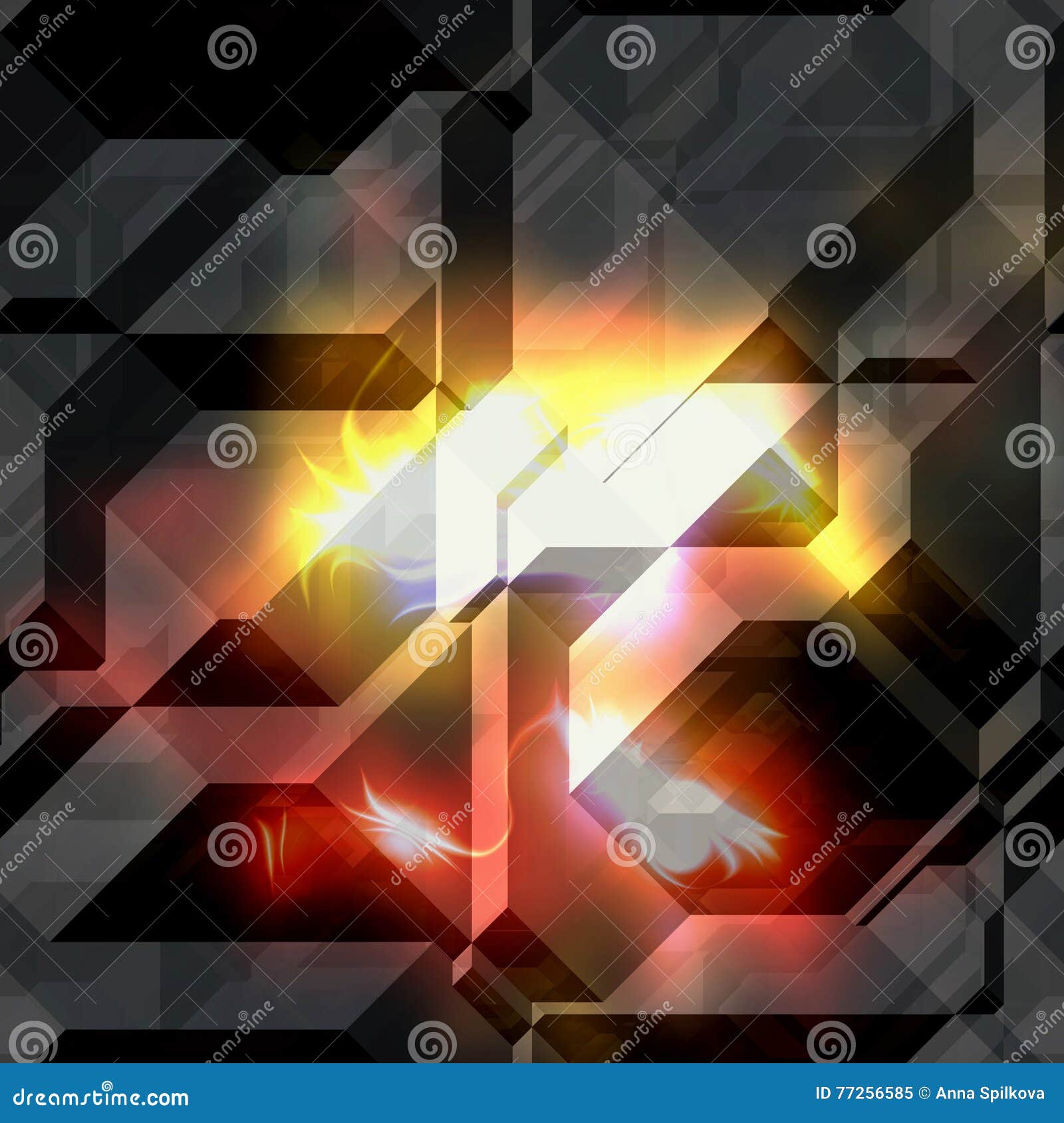 Abstract Dark Background of Blocks and Prisms with Stylized Flames ...