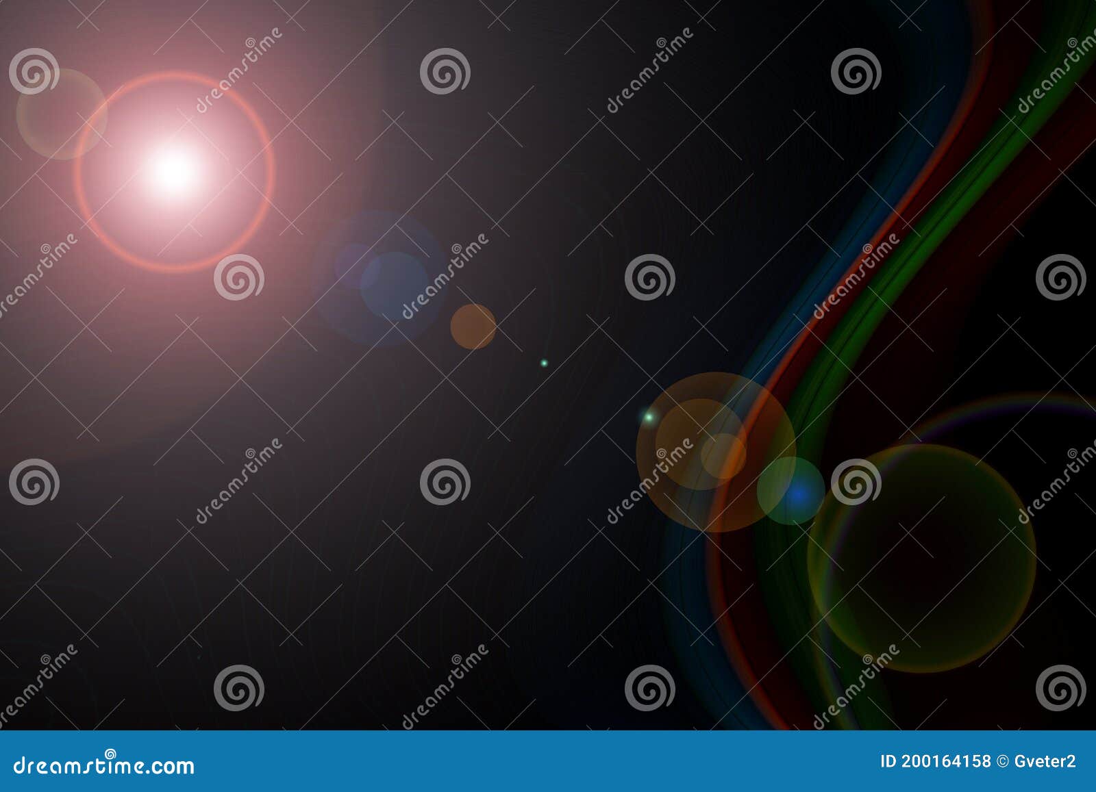 Abstract Dark Background with Flowing Colored Lines and Light Circles ...