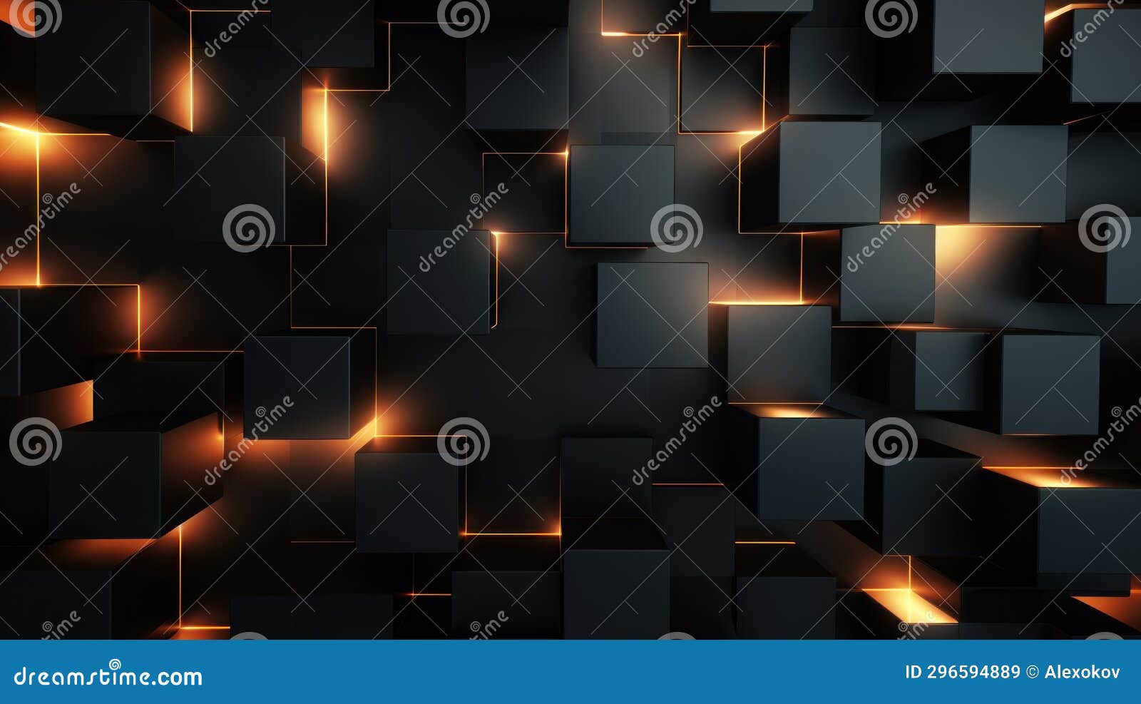 Abstract Dark Background with Glowing Cubes. 3d Render. Square ...