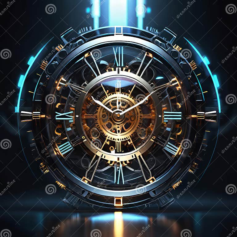 Abstract Dark Background on the Theme of Technology, Symbolizing the Operation of Clocks and ...
