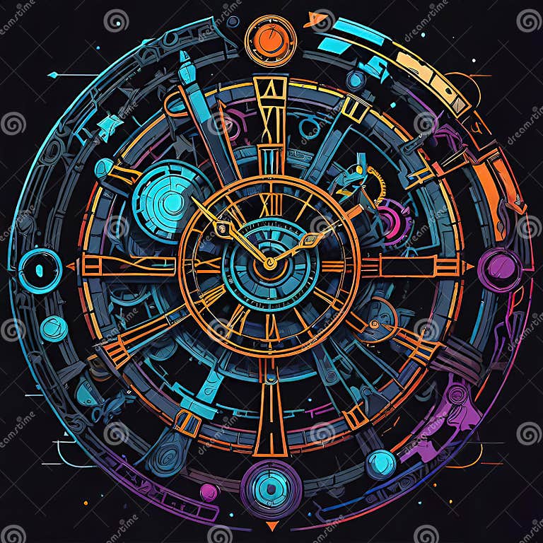 Abstract Dark Background on the Theme of Technology, Symbolizing the Operation of Clocks and ...