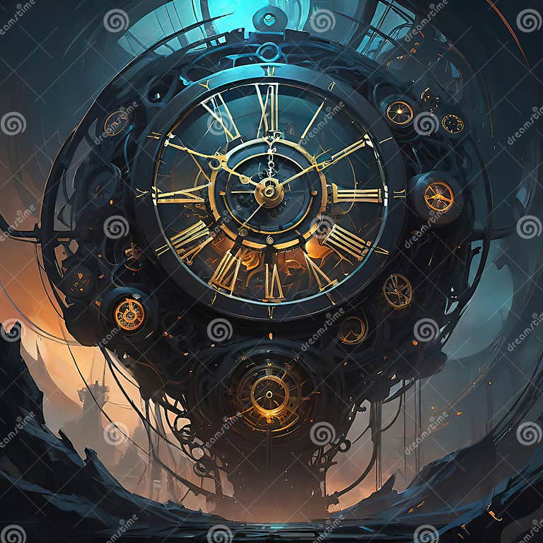 Abstract Dark Background on the Theme of Technology, Symbolizing the Operation of Clocks and ...