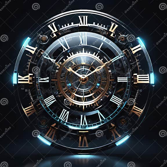 Abstract Dark Background on the Theme of Technology, Symbolizing the Operation of Clocks and ...