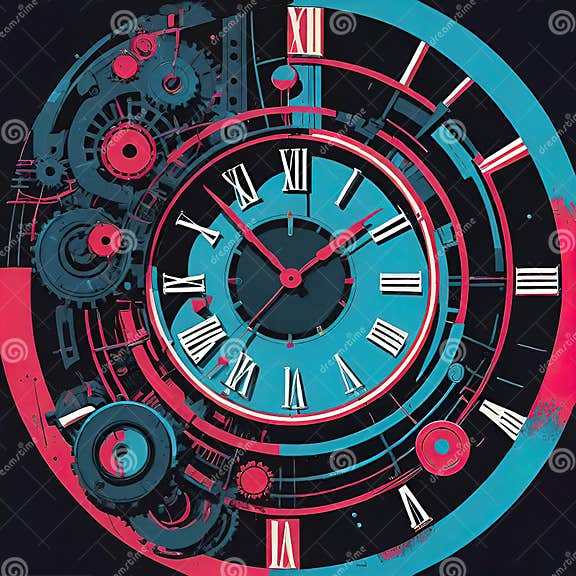 Abstract Dark Background on the Theme of Technology, Symbolizing the Operation of Clocks and ...