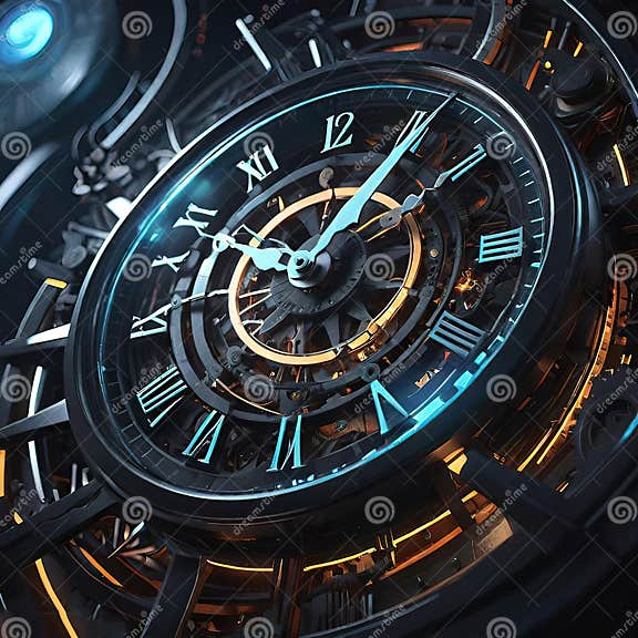Abstract Dark Background on the Theme of Technology, Symbolizing the Operation of Clocks and ...