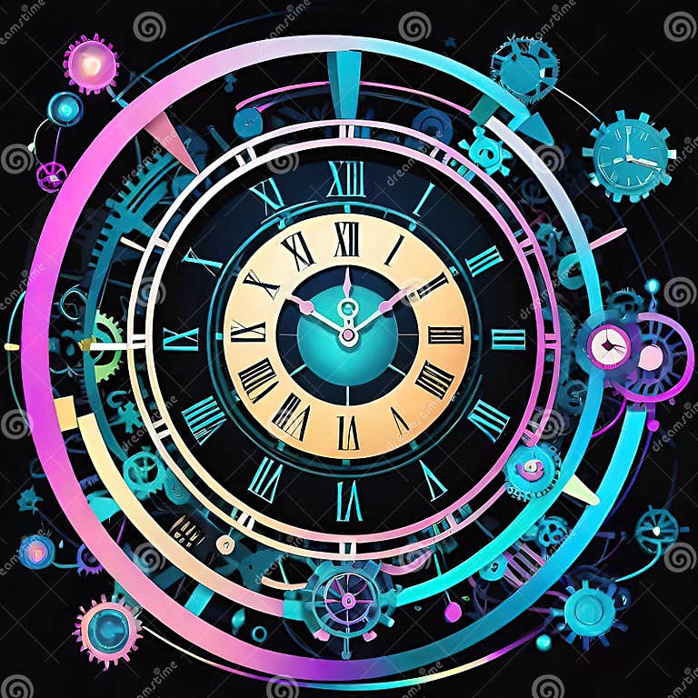 Abstract Dark Background on the Theme of Technology, Symbolizing the Operation of Clocks and ...