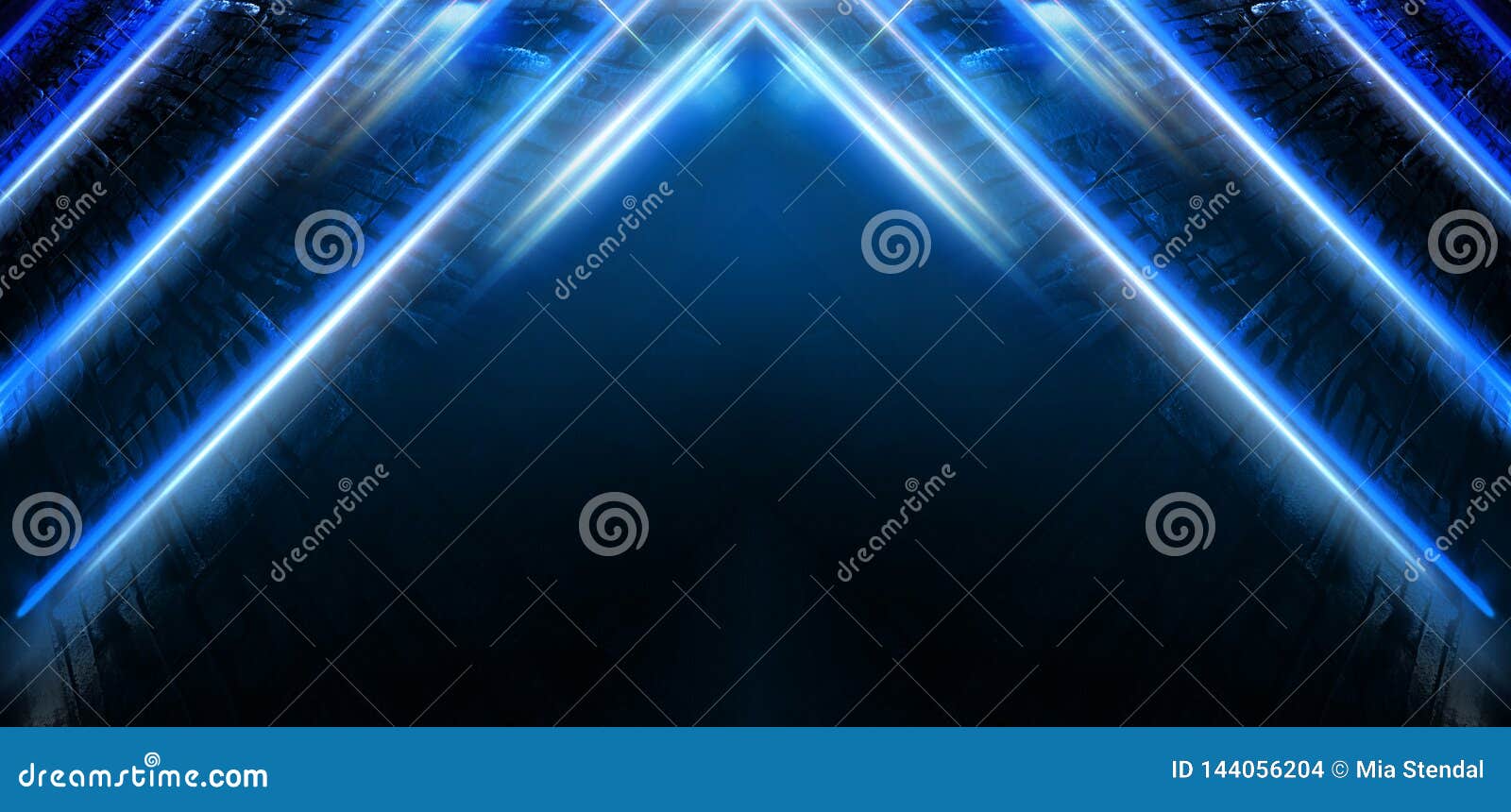 Neon Blue Rays. Dark Tunnel with Neon Blue Light, Abstract Pyramid ...