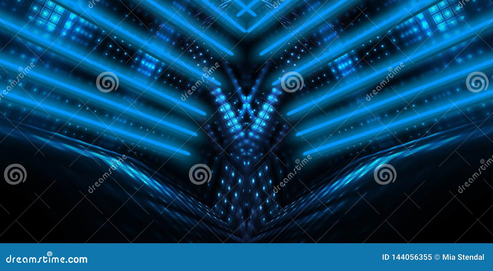 Neon Blue Rays. Dark Tunnel with Neon Blue Light, Abstract Pyramid ...