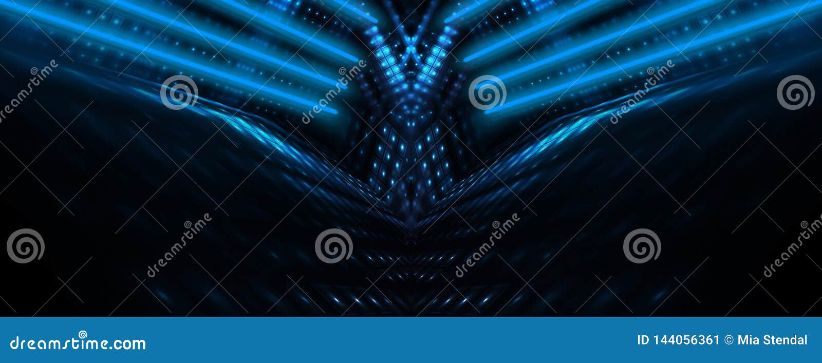 Neon Blue Rays. Dark Tunnel with Neon Blue Light, Abstract Pyramid ...