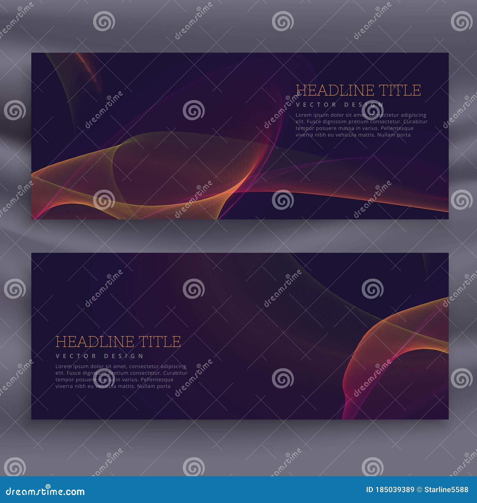 Abstract Dark Banners with Colorful Shiny Wave Stock Vector ...