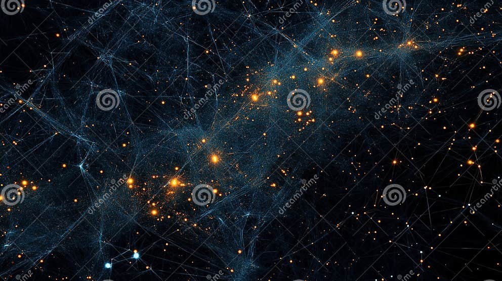 Abstract Dark Blue Background with Glowing Data Points and Network Grids Stock Photo - Image of ...