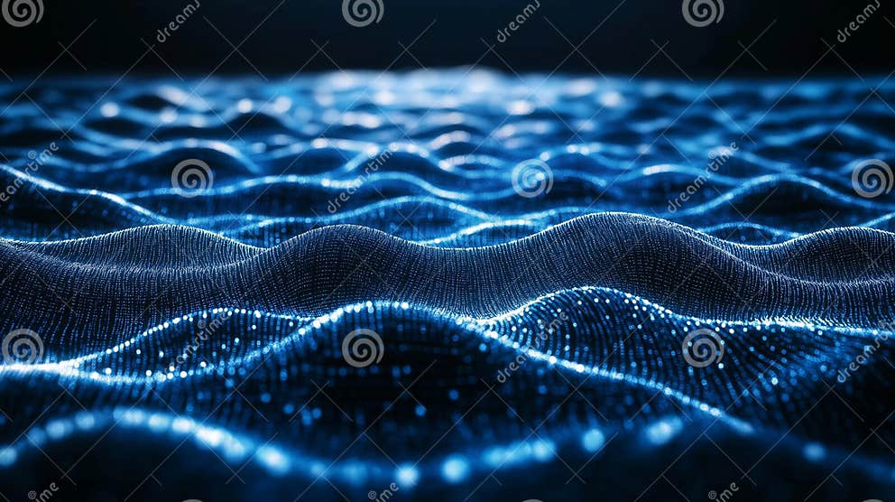 Abstract Dark Blue Background with Glowing Data Points and Network Grids Stock Photo - Image of ...