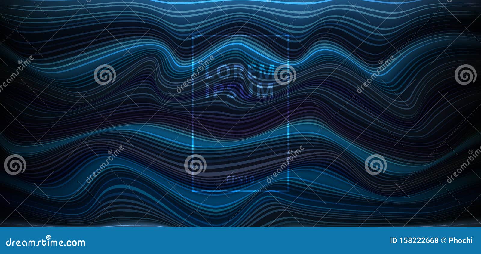 Abstract Dark Blue Background with Horizontal Light and Wave Lines ...