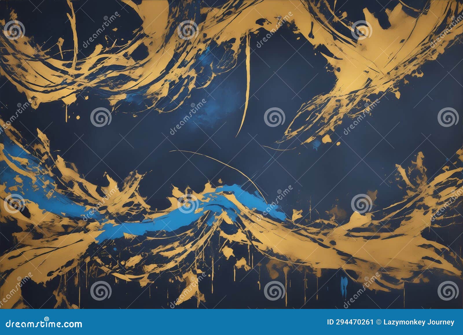 Abstract Dark Blue and Gold Painting Background with Copy Space for ...
