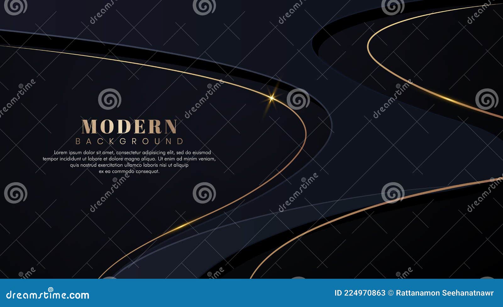 Abstract Dark Blue Wave Shape Background with Glitter Golden Wavy Lines ...