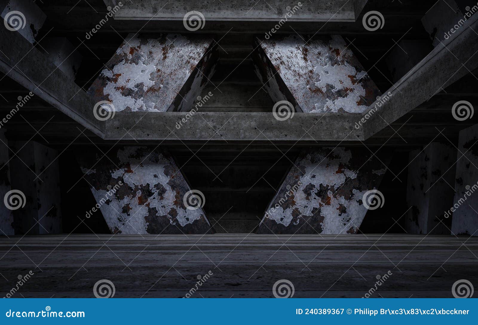 Abstract Dark Concrete Basement Hall Background Backdrop with Metal and ...