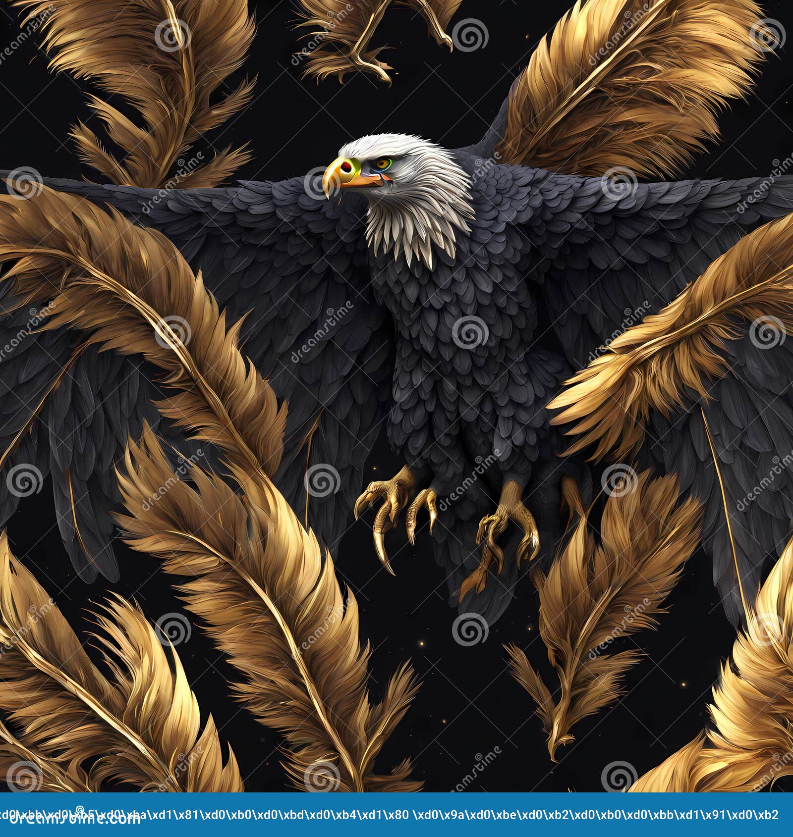 Abstract Dark Eagle with Golden Feathers Stock Image - Image of ...