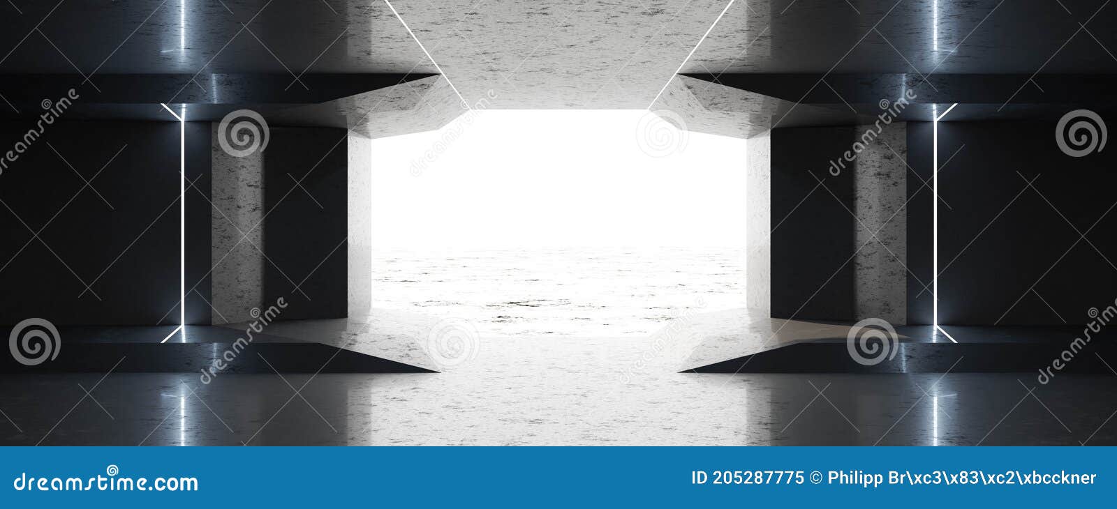 Abstract Dark Futuristic Architecture with Reflections 3d Render ...