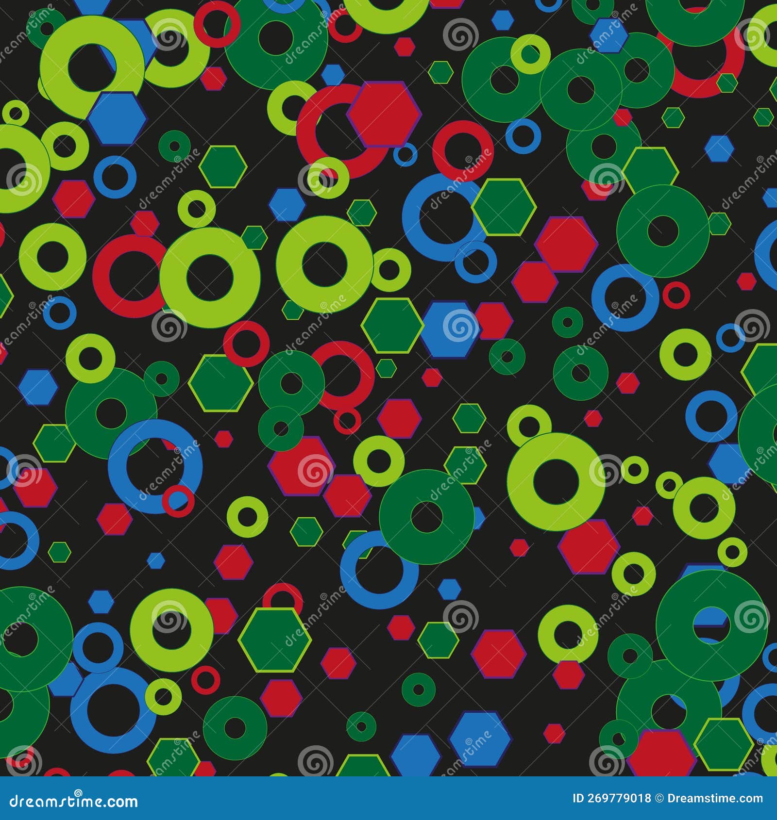 Abstract Dark Geometric Background of Colored Circles and Hexagons ...