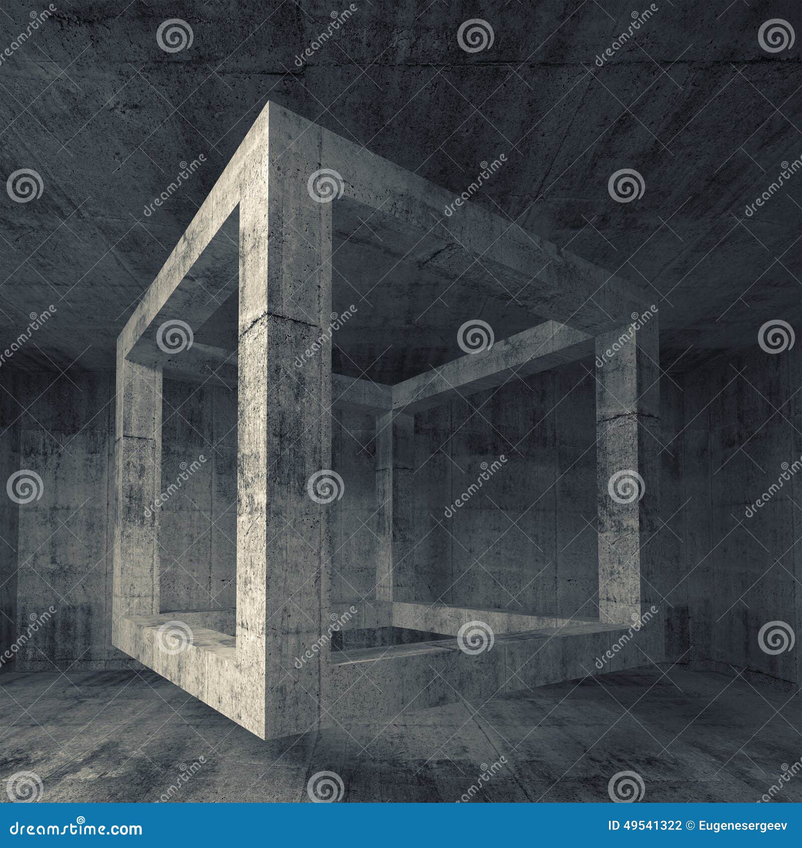 Abstract Dark Gray Concrete Room Interior. 3d Flying Cube Stock ...