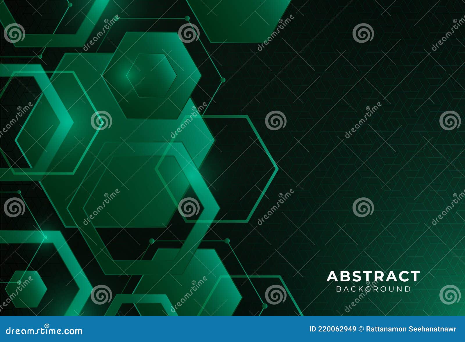 Abstract Dark Green Science Background with Hexagon and Lines Overlap ...