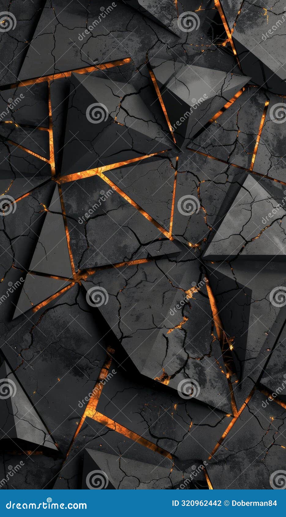 Abstract Dark Grey and Gold Cracked 3D Triangle Pattern Background ...