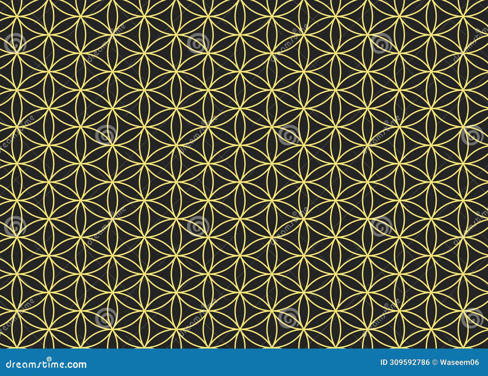 Abstract Dark Grey and Yellow Flower of Life Seamless Pattern. Outline ...