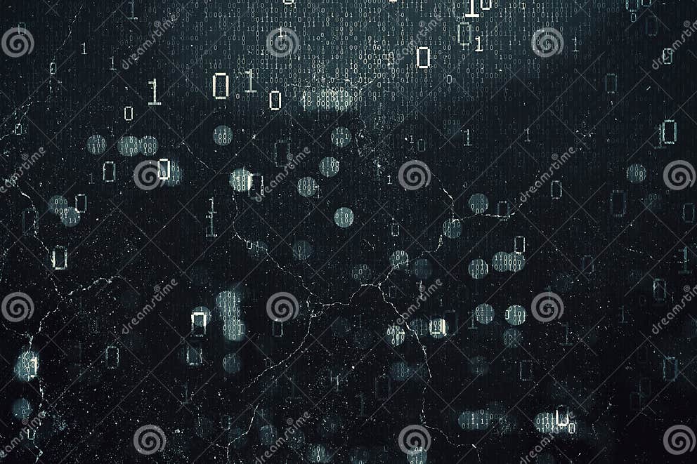 Abstract Dark Hacking Background with Bokeh Circles and Binary Coding ...