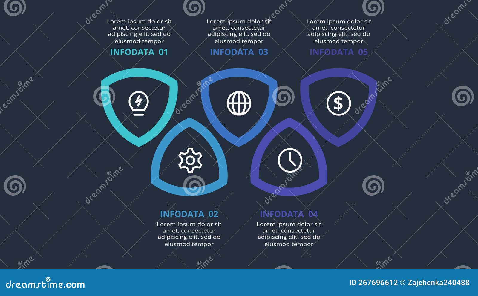 Abstract Dark Infographic with 5 Elements Template for Web on a Black ...