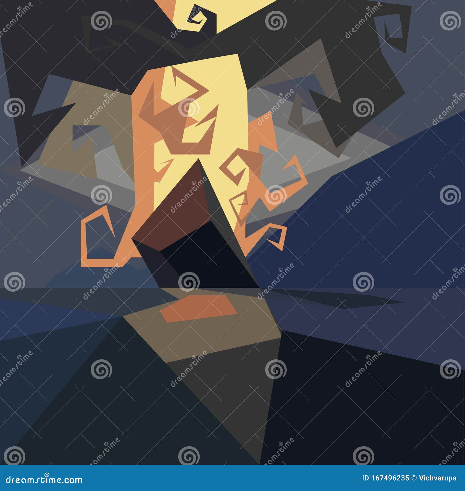 Abstract Dark Pattern with Yellow and Blue Colors, Aggression, Vector ...